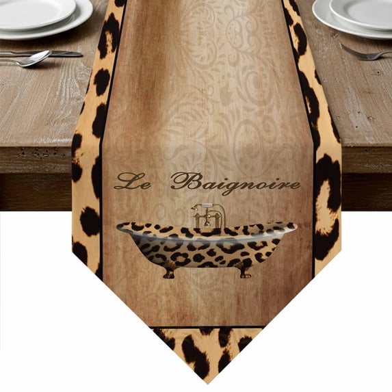 Leopard Printed Table Runner Linen Burlap Table Runner 60 Inches Long ...