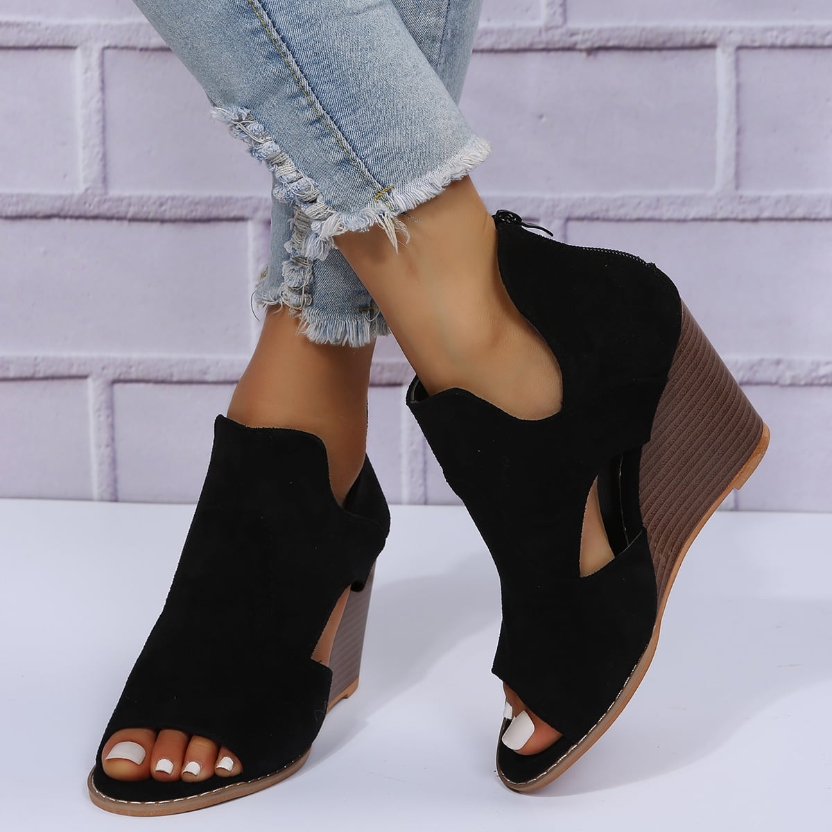 One Piece Block Heel Zipper Closure Dress Shoe Ladies Zipper Closure ...