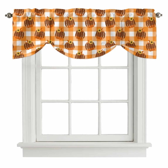 Leopard Pumpkin Fall Tie Up Valance Curtains for Windows, Kitchen ...