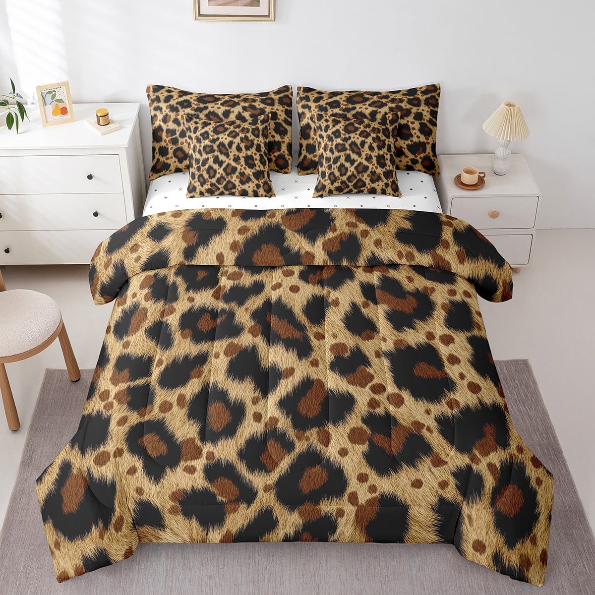 Leopard Queen Bedding Set 7 Piece Cheetah Print Comforter Set With ...