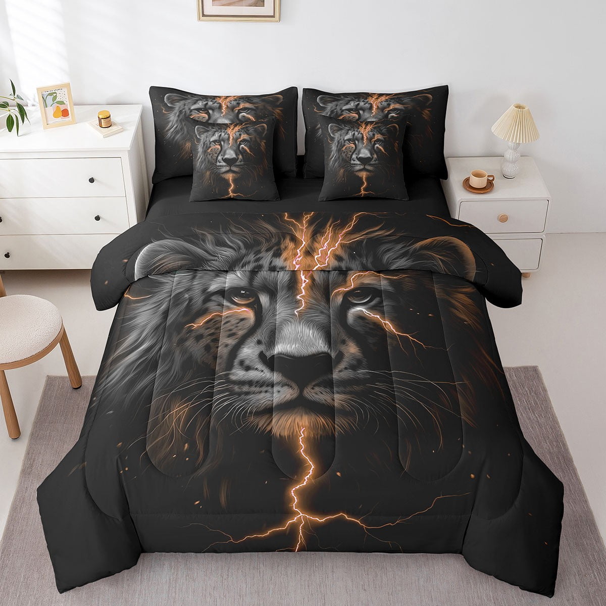 Leopard Queen Comforter Set With Sheets Retro Brown Lightning Animal 7 ...