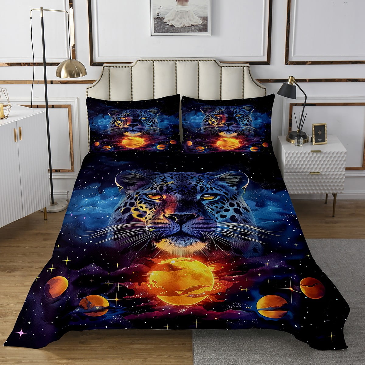 Leopard Quilt Set Galaxy Moon Cheetah Coverlet Set,Goth African Animals ...