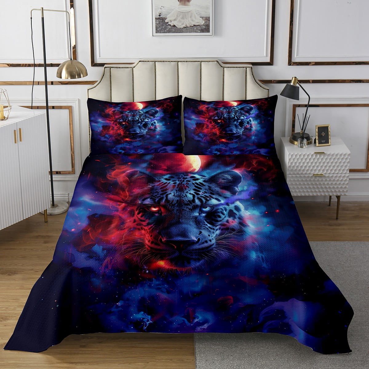 Leopard Quilt Set Red Blue Fog Cheetah Coverlet Set,Goth African ...