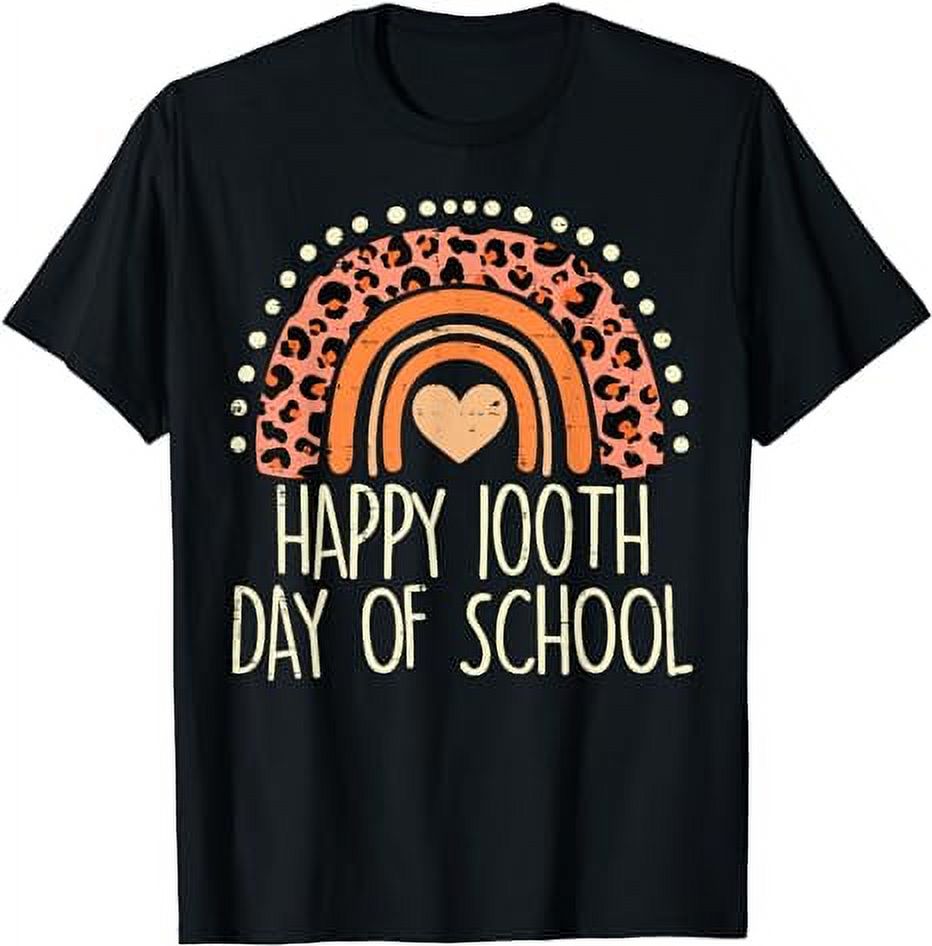 Leopard Rainbow Happy 100th Day School Cute 100 Days Teacher T-Shirt ...