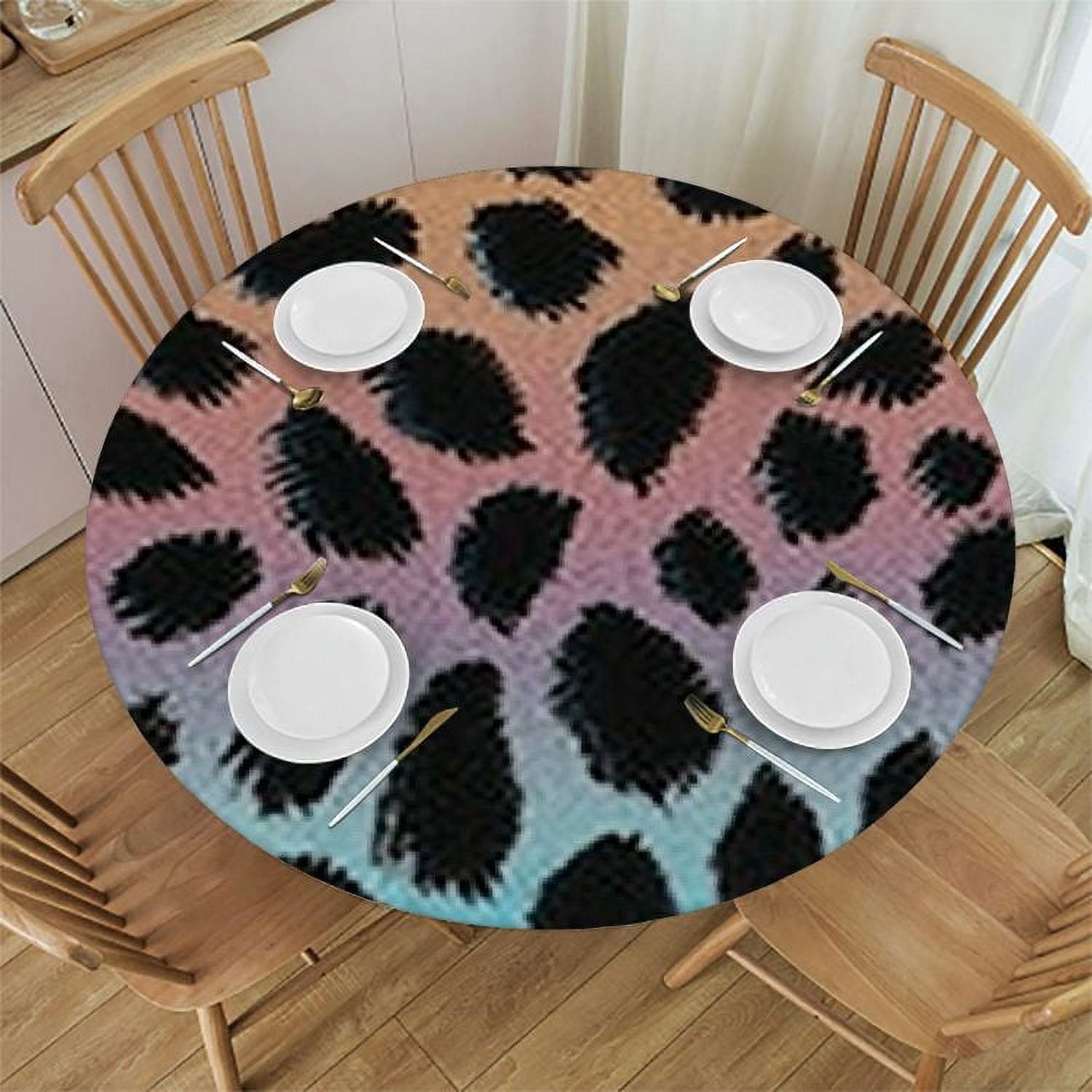 Leopard Rainbow Round Tablecloth with Elastic Fitted Table Cloth ...