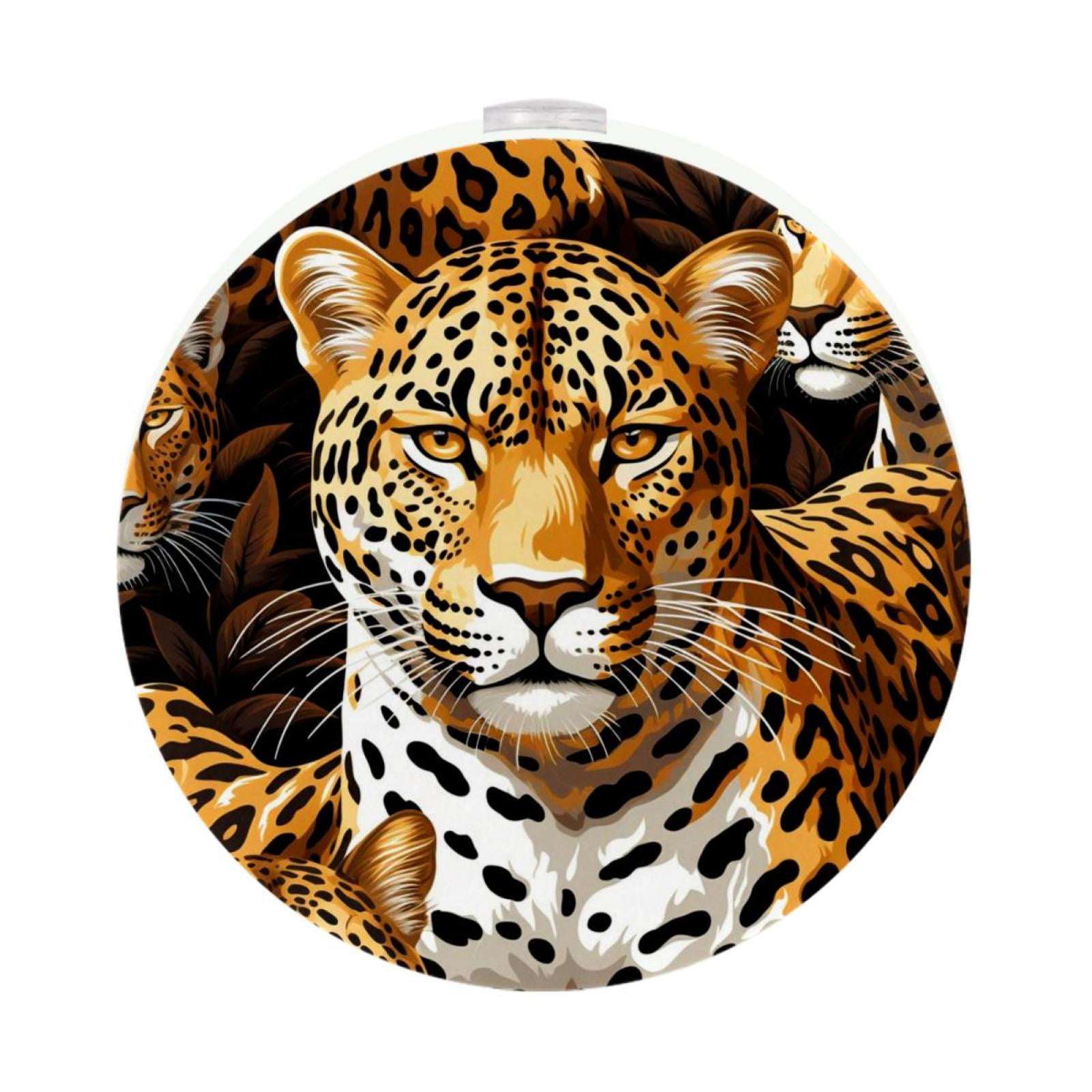 Leopard Round LED Night Light-2PCS, Portable Plug-in Wall Lamp with ...