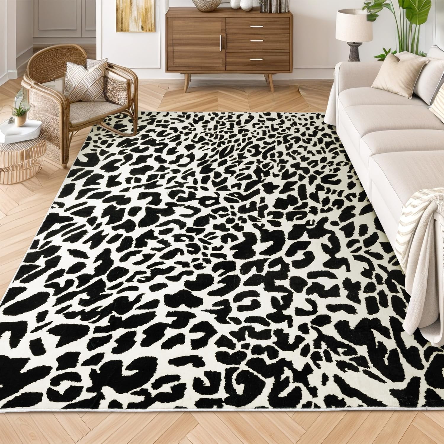 Leopard Rug For Living Room, Black And White Cute Cheetah Print Rug ...