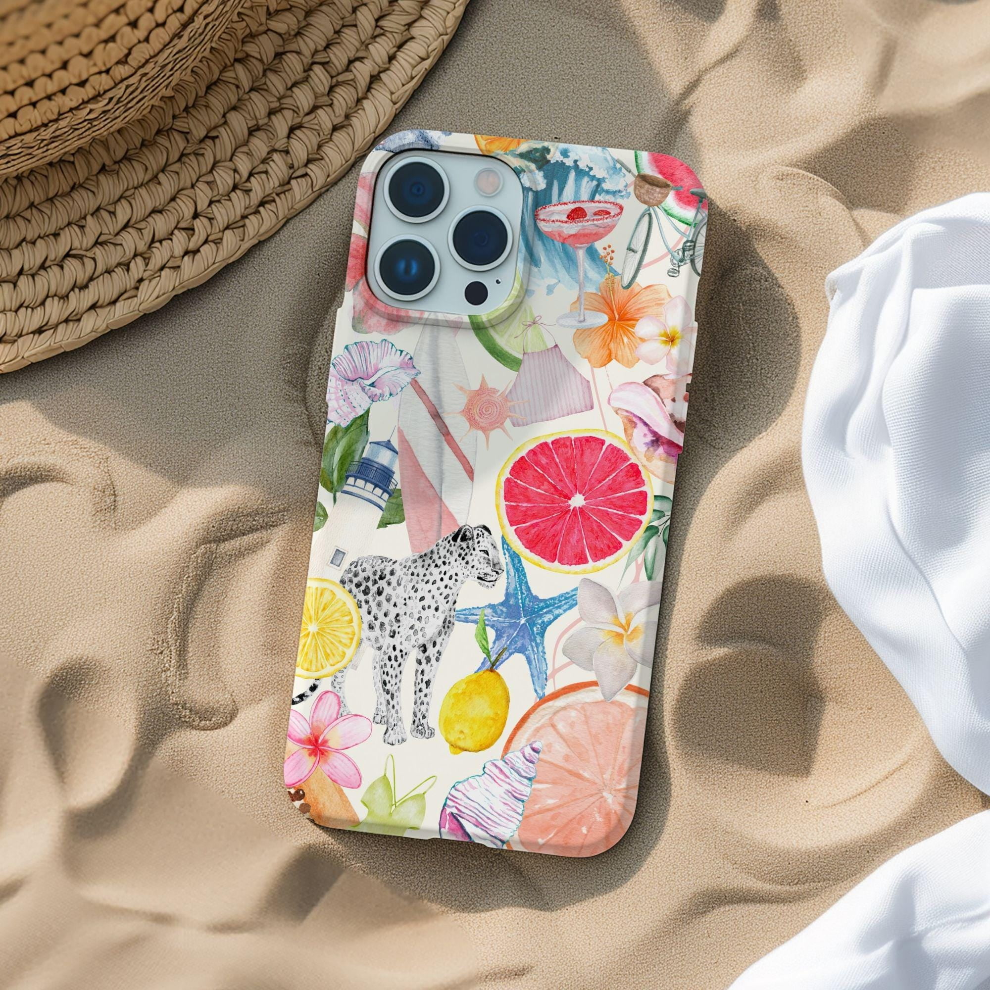 Leopard Shore Fruity Beach Collage Phone Case iPhone 17 11 12 13 14 15 ...