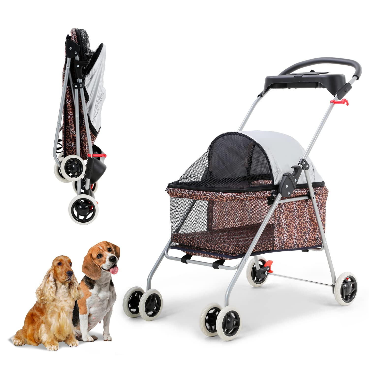 Leopard Skin Doggie Stroller 4 Wheels for Small Medium Dogs Cats ...