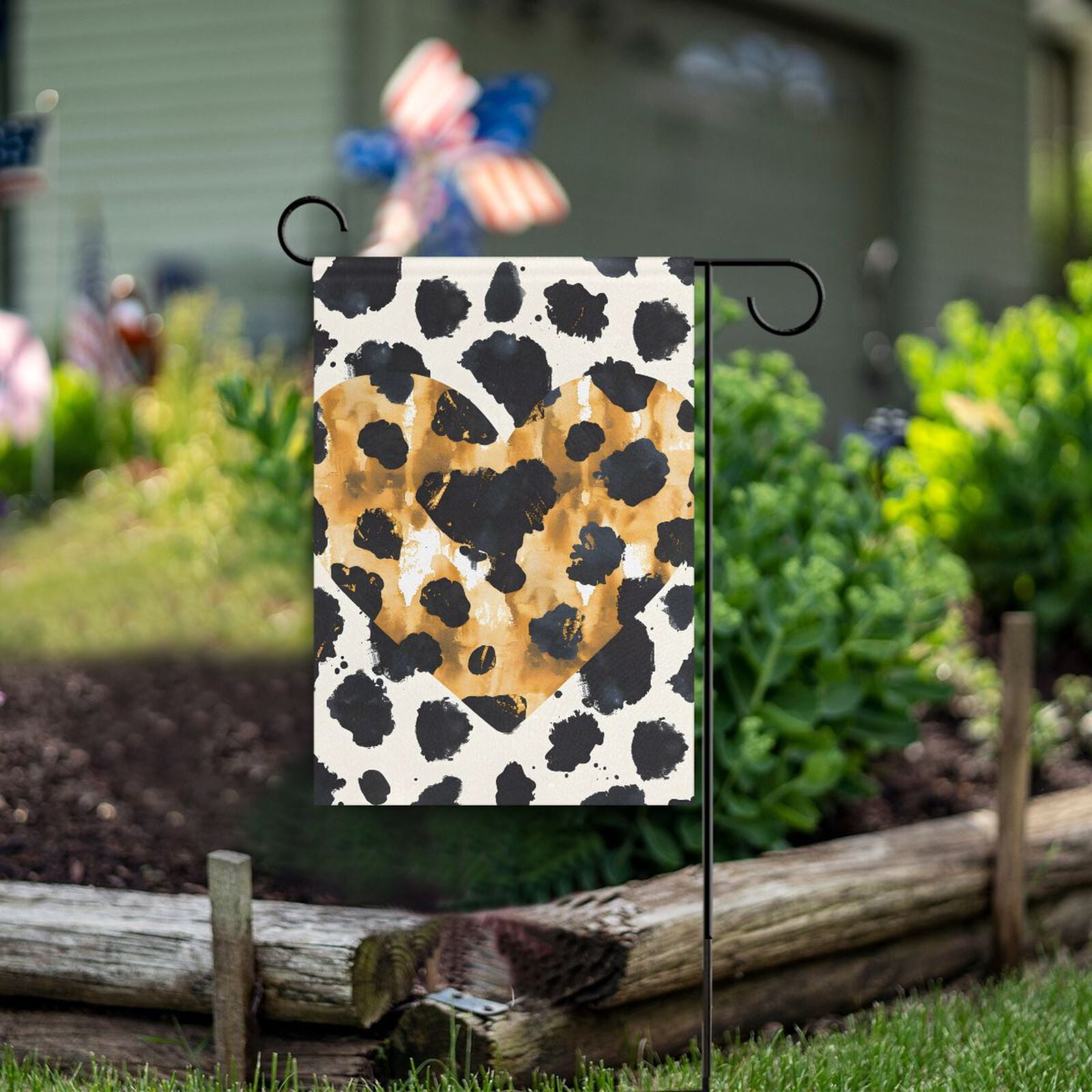 Leopard Skin Heart Garden Flag Double Sided Outdoor Banners for ...