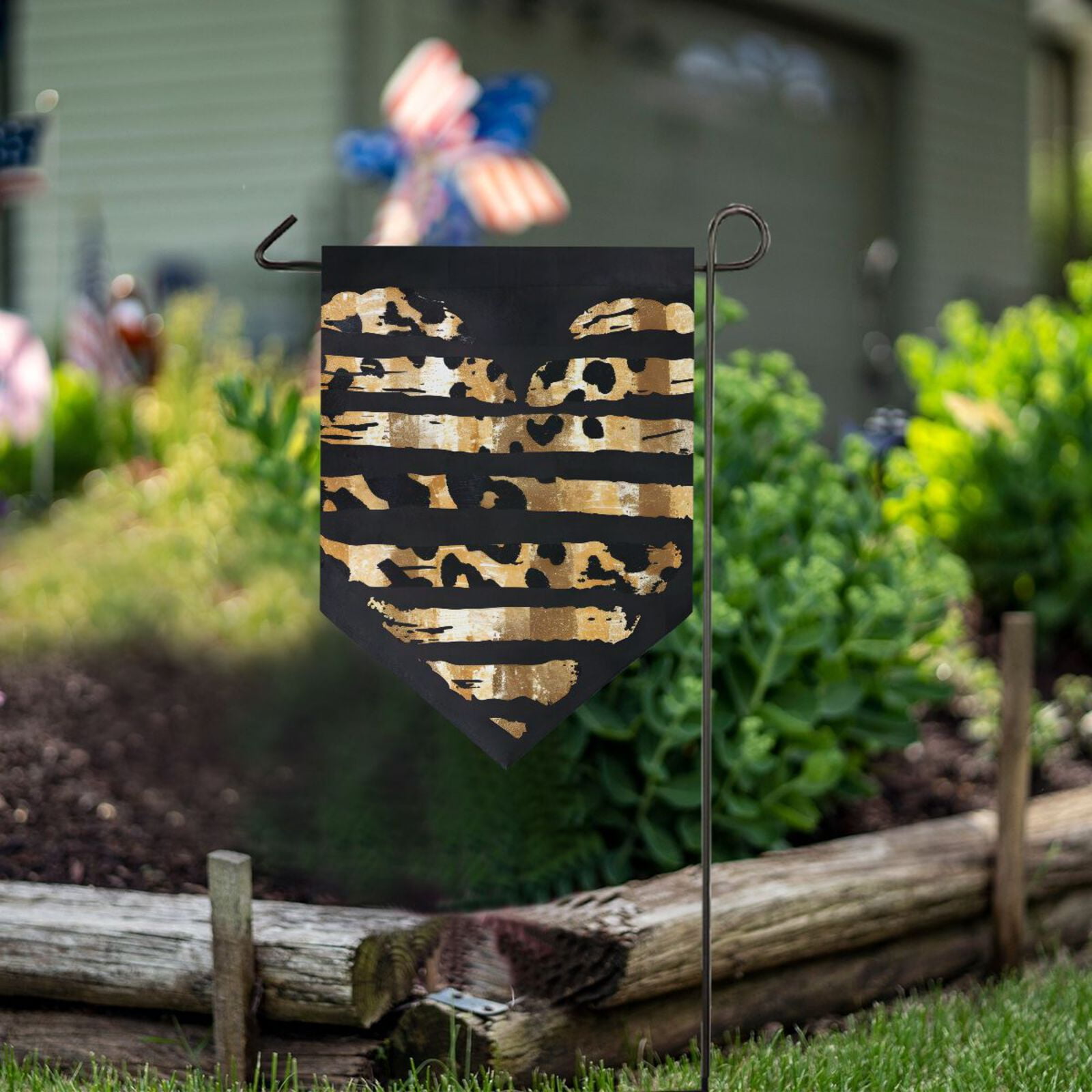 Leopard Skin Heart Striped Garden Flag 18" x 12.5" Double Sided Yard ...