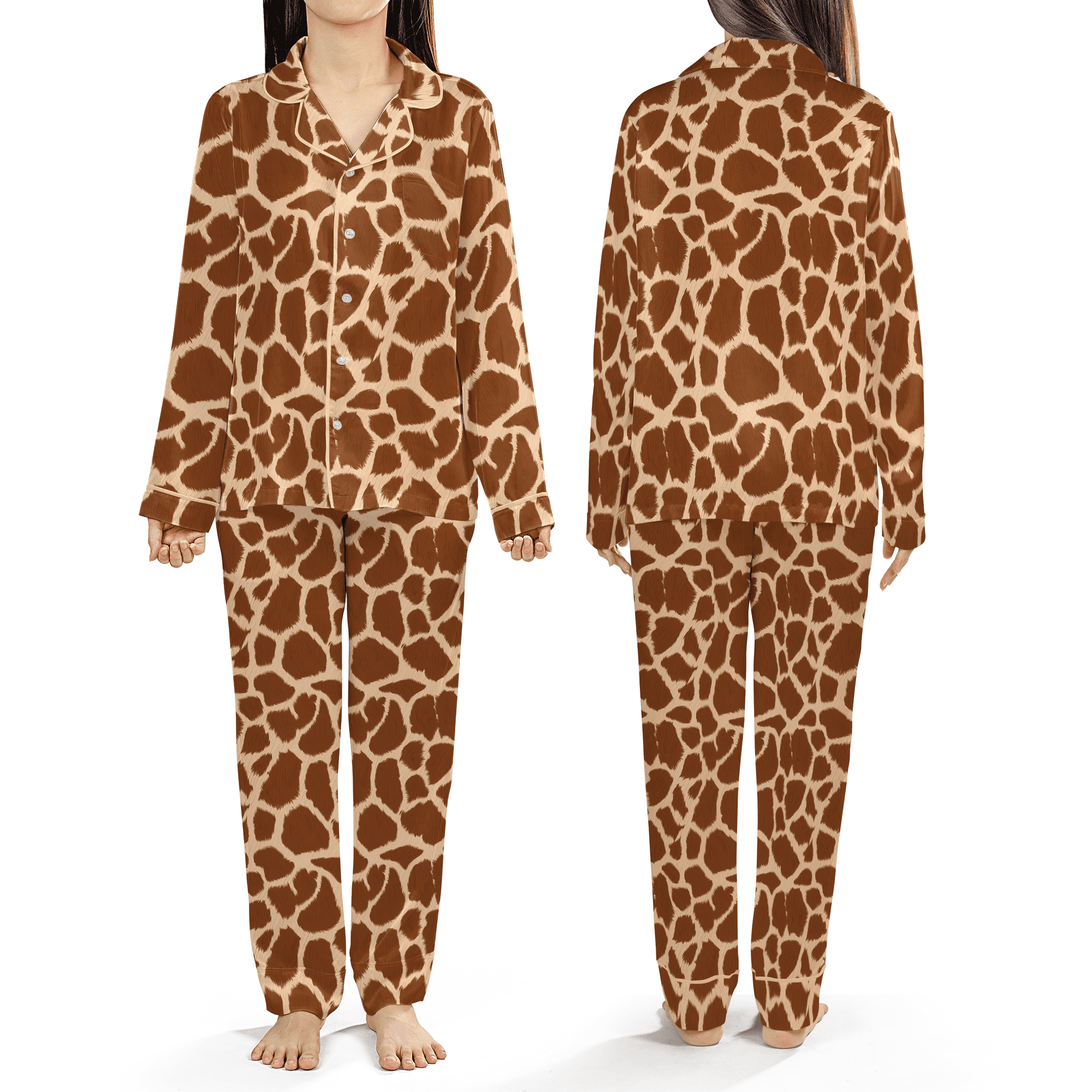 Leopard Skin Print Satin Pajamas Set, Brown Panther Skin Sleepwear ...