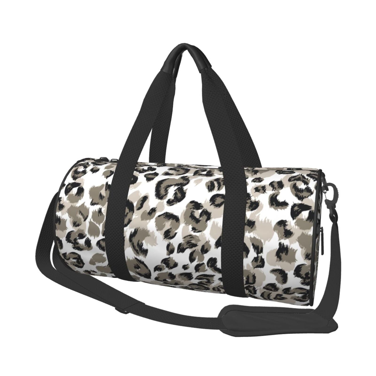 Leopard Small Round Sport Duffel Bag, 17" Shoulder Airport Travel Bag ...