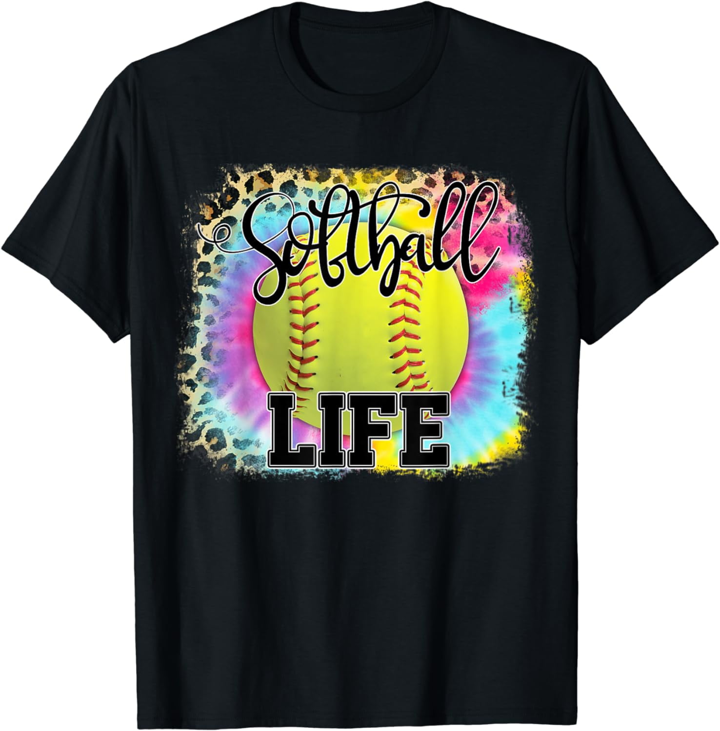 Leopard Softball Life Softball Lover Tie Dye Bleached T-Shirt - Walmart.com