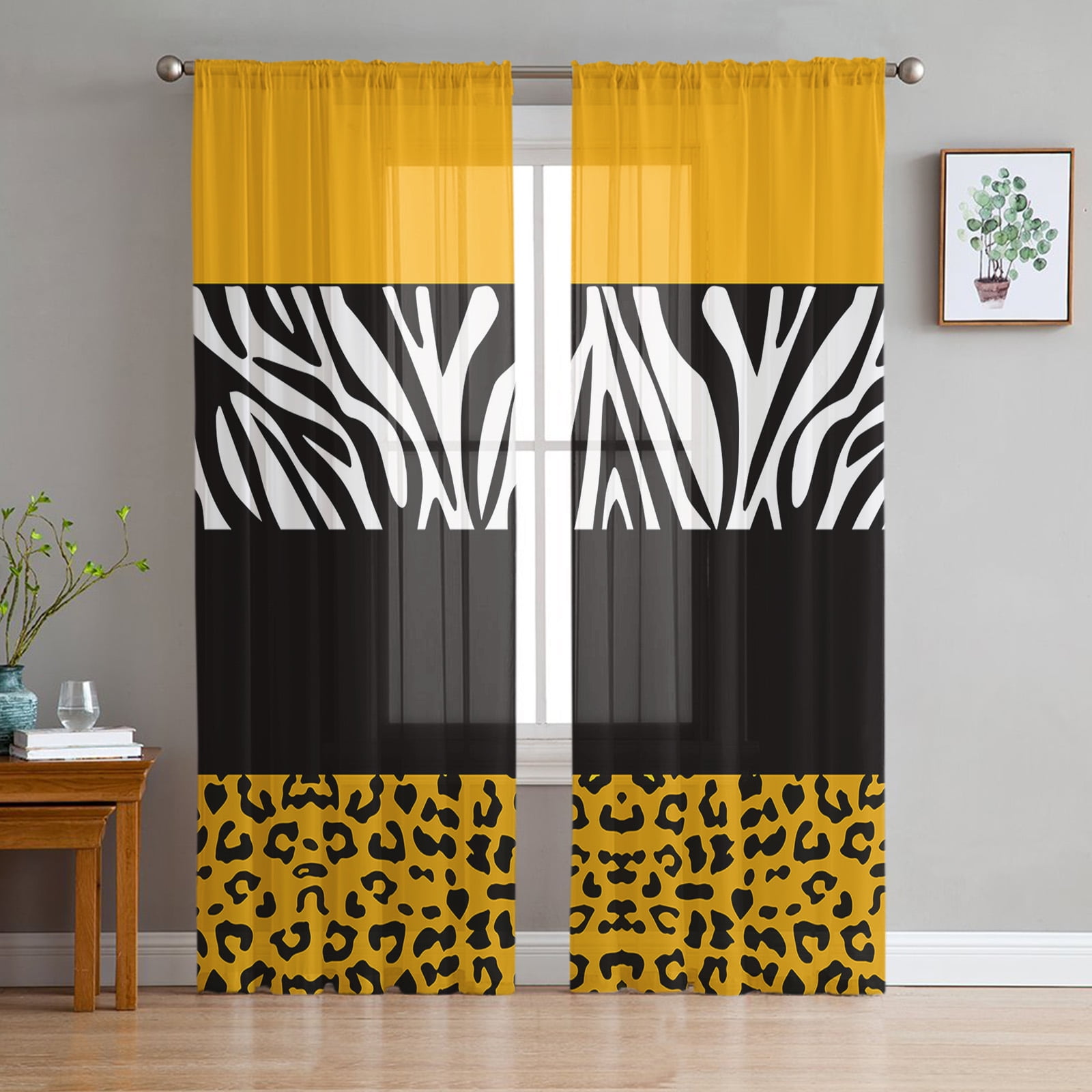Leopard Spotted Fur Texture Luxury Tulle Curtains for Living Room Sheer ...