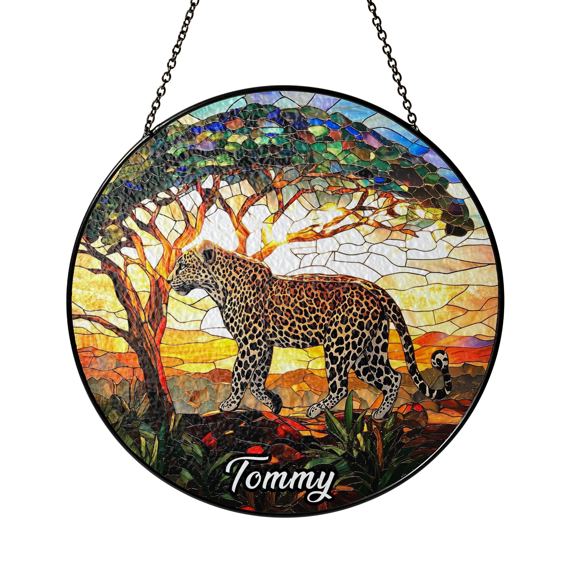 Leopard Stained Glass Suncatcher - Handmade Big Cat Window Hanging Sun ...