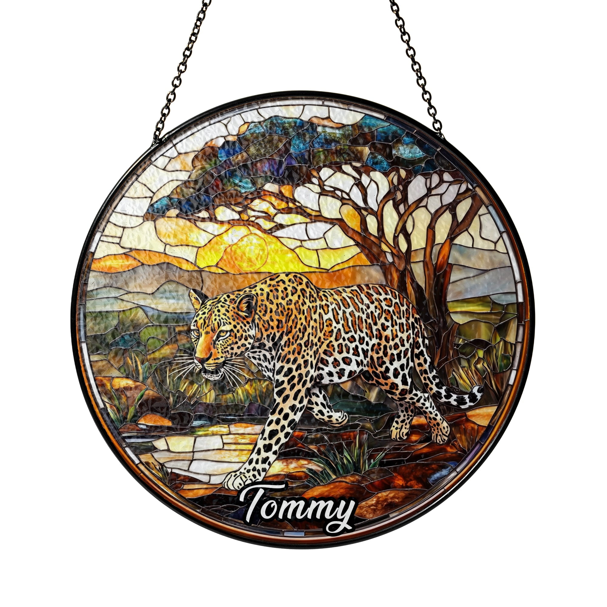 Leopard Stained Glass Suncatcher - Handmade Big Cat Window Hanging Sun ...