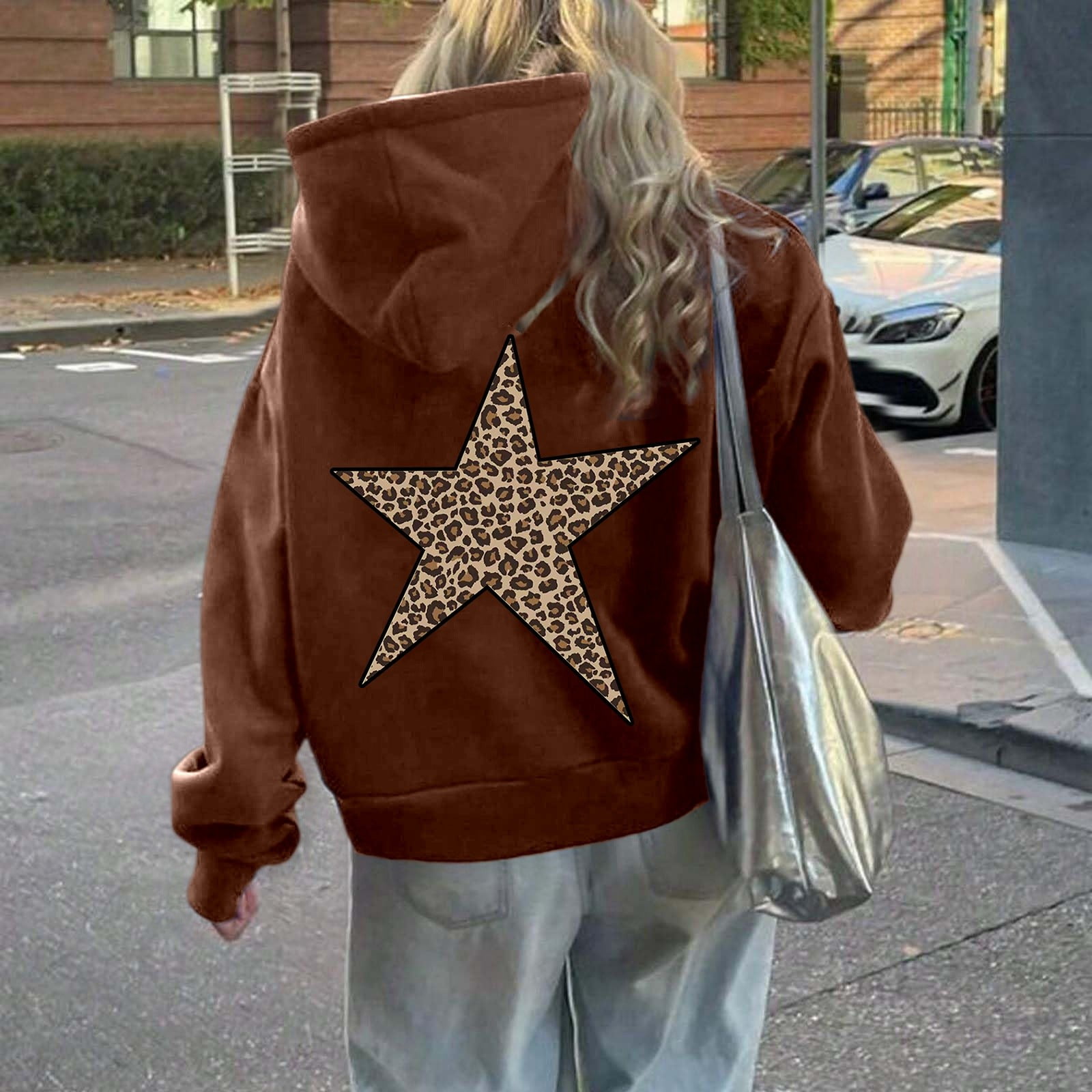 Leopard Star Hoodies for Women Oversized Cheetah Graphic Long Sleeve ...