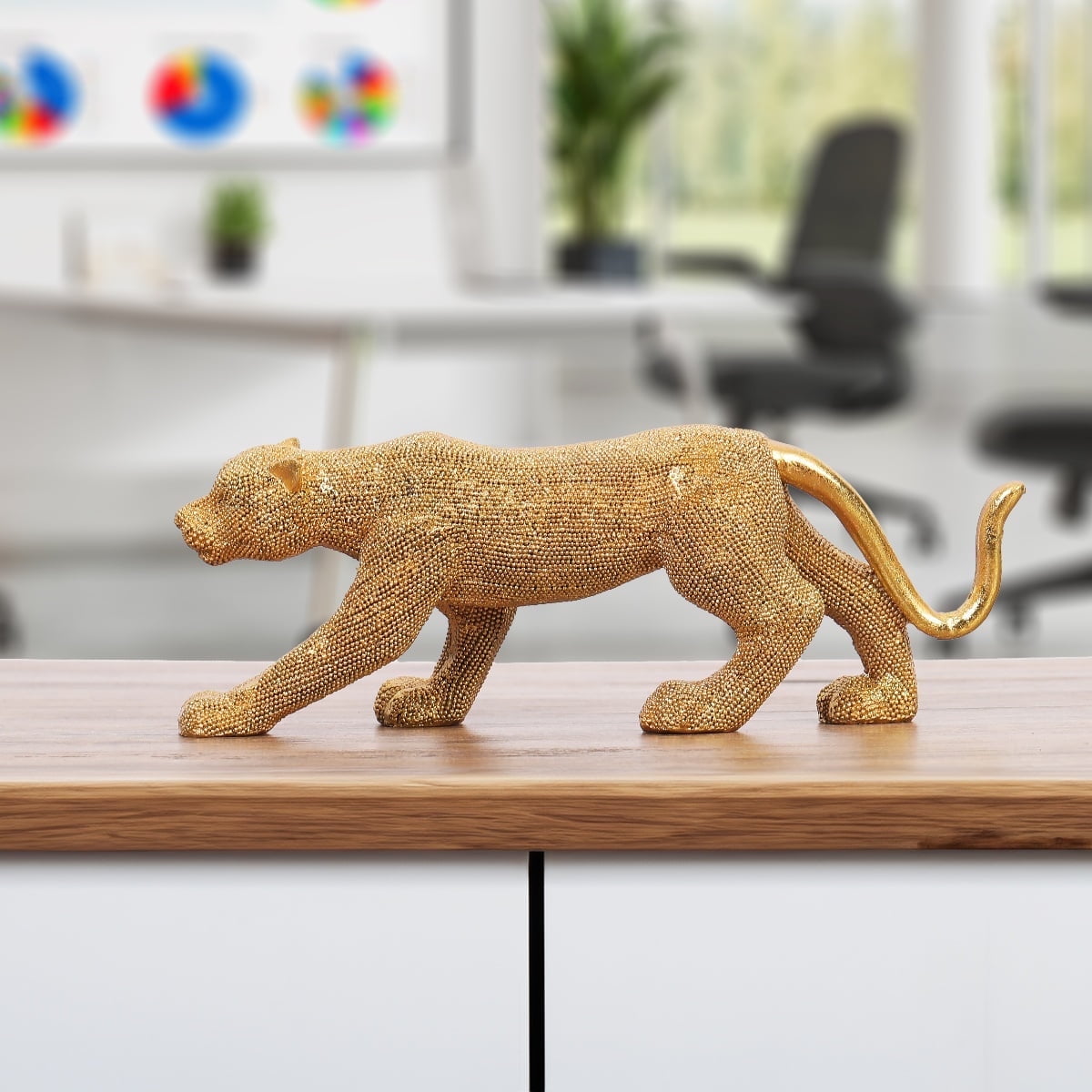 Leopard Statue Handcrafted Gold Cheetah Statue Home Decor Intricate ...