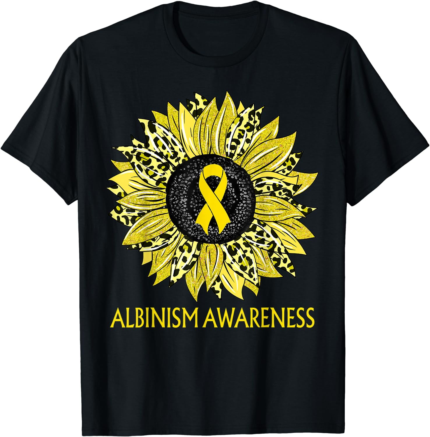 Leopard Sunflower Albinism Awareness Yellow Ribbon T-Shirt - Walmart.com