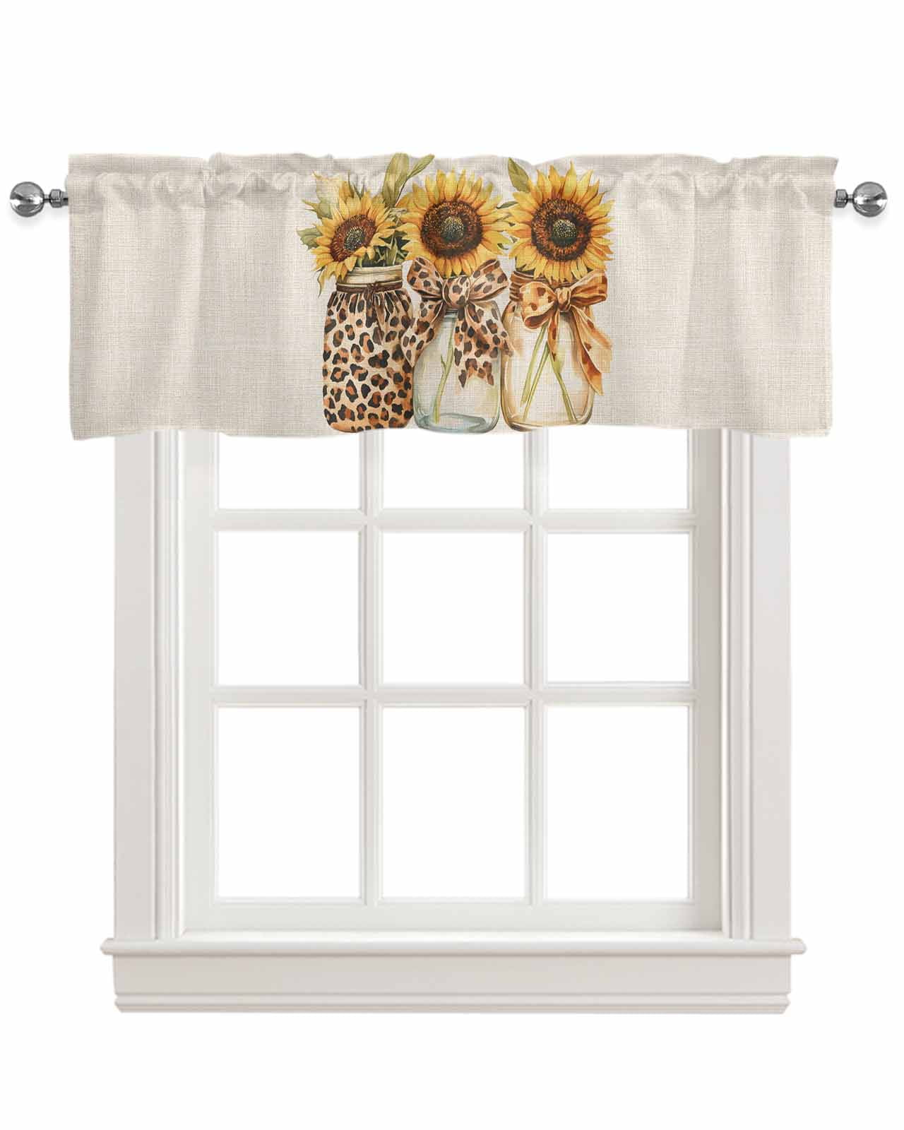 Leopard Sunflowers Kitchen Valances for Windows Farmhouse Linen Window ...