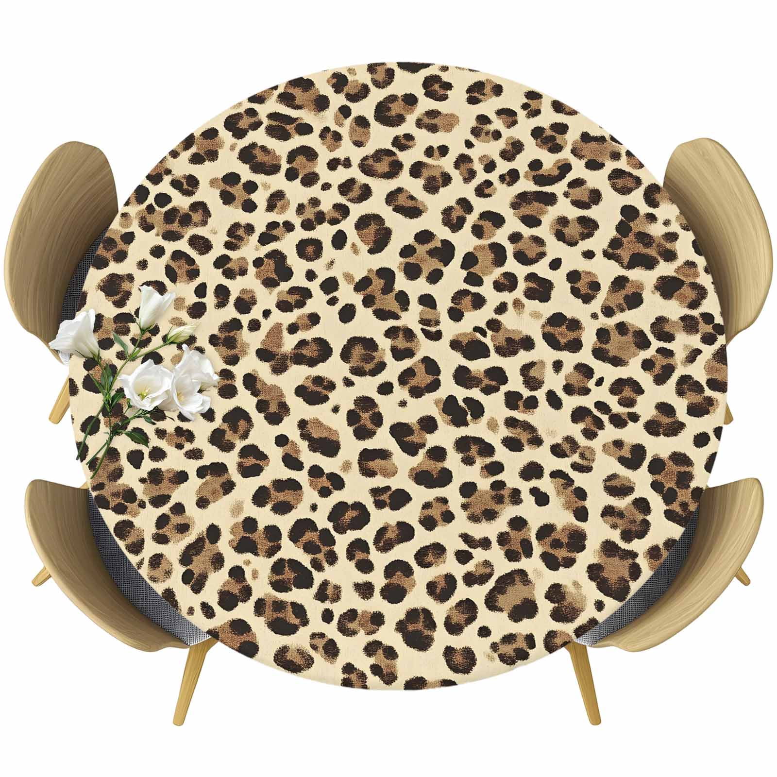 Leopard Table Cloth, Round Fitted Tablecloths with Elastic Edge, Rustic ...