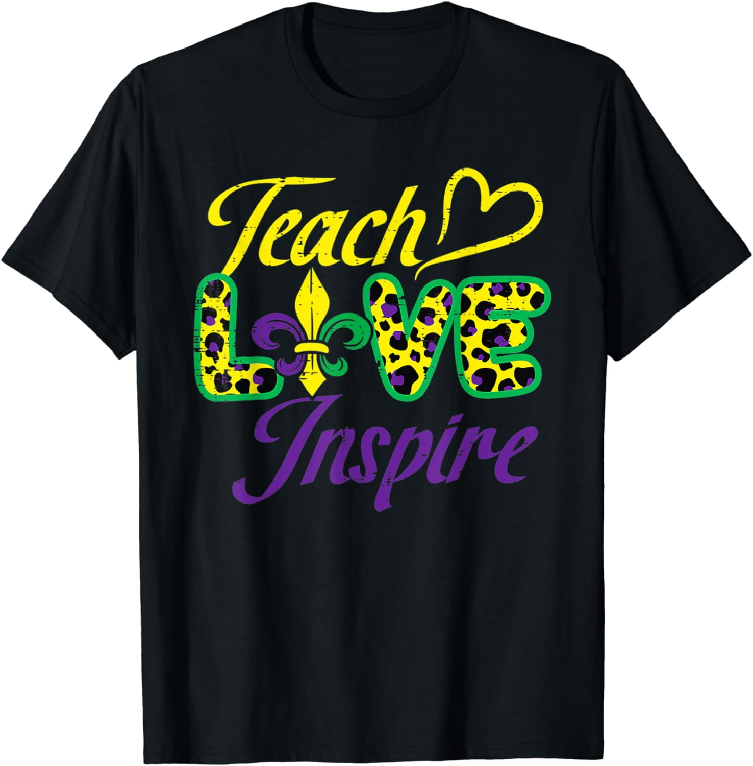 Leopard Teach Love Inspire Mardi Gras Teacher T-Shirt - Walmart.com