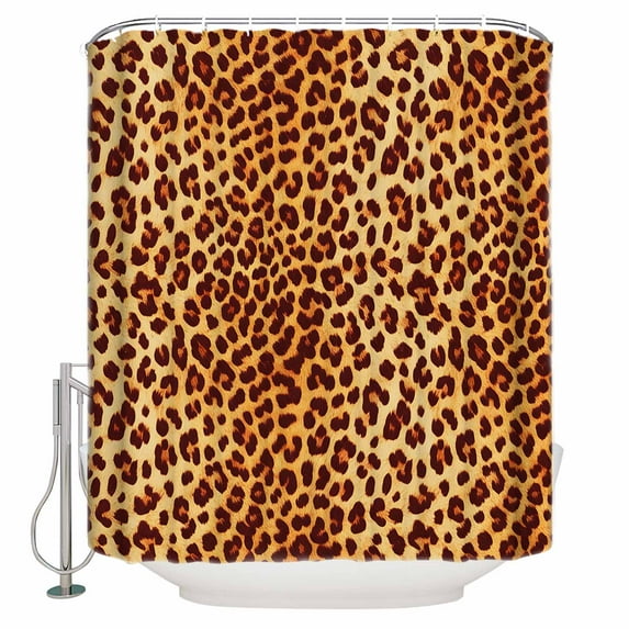 Leopard Texture Print Bathroom Shower Curtains with 12 Hooks Polyester ...