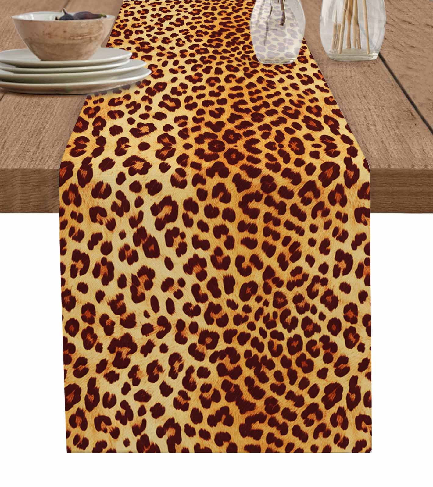Leopard Texture Print Table Runner 72 Inches, Orange Yellow Retro ...