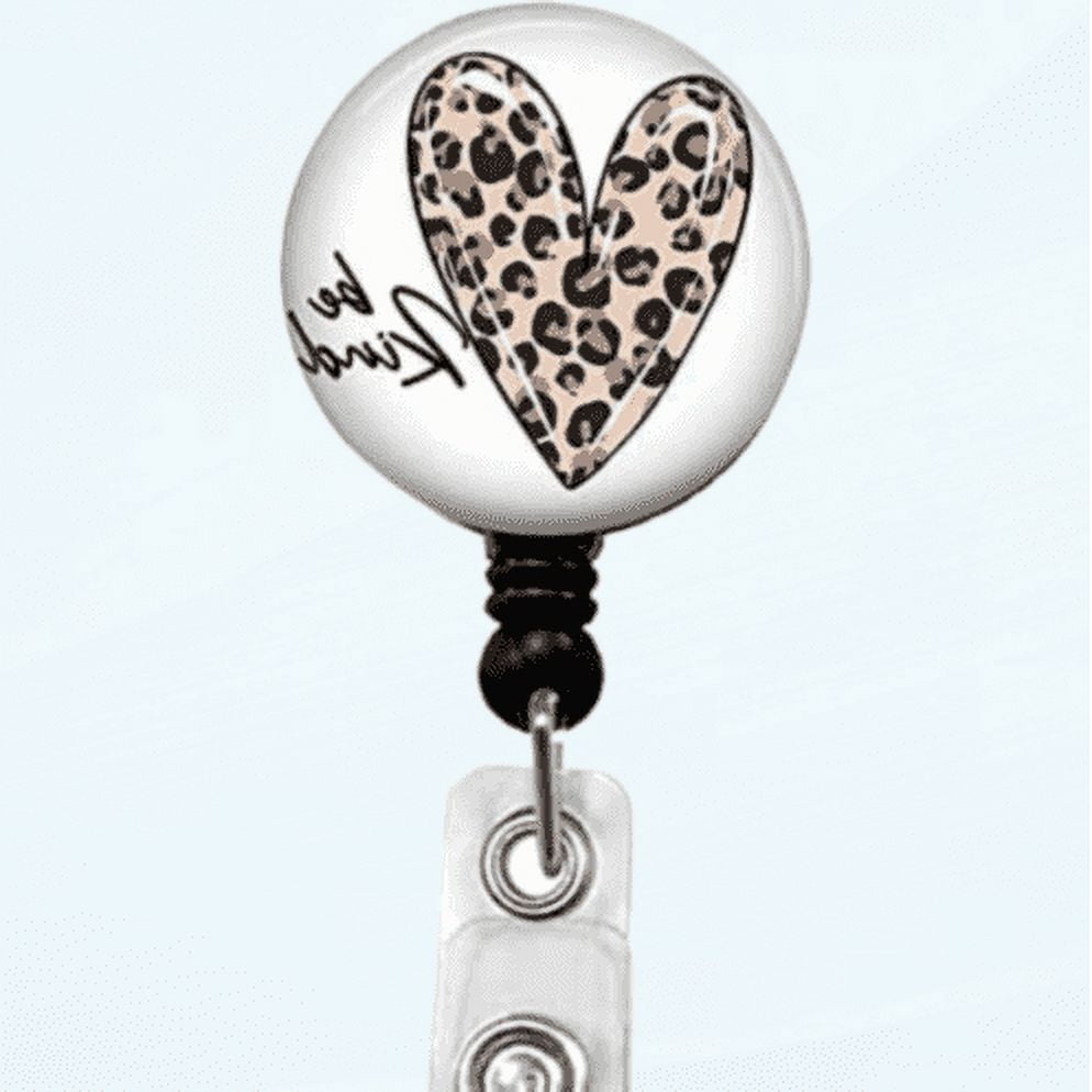 Leopard Textured Heart Badge Reel,Retractable Name Card Badge Holder ...