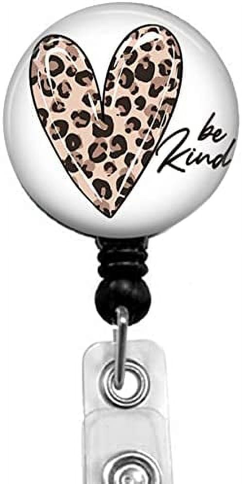 Leopard Textured Heart Badge Reel,Retractable Name Card Badge Holder ...
