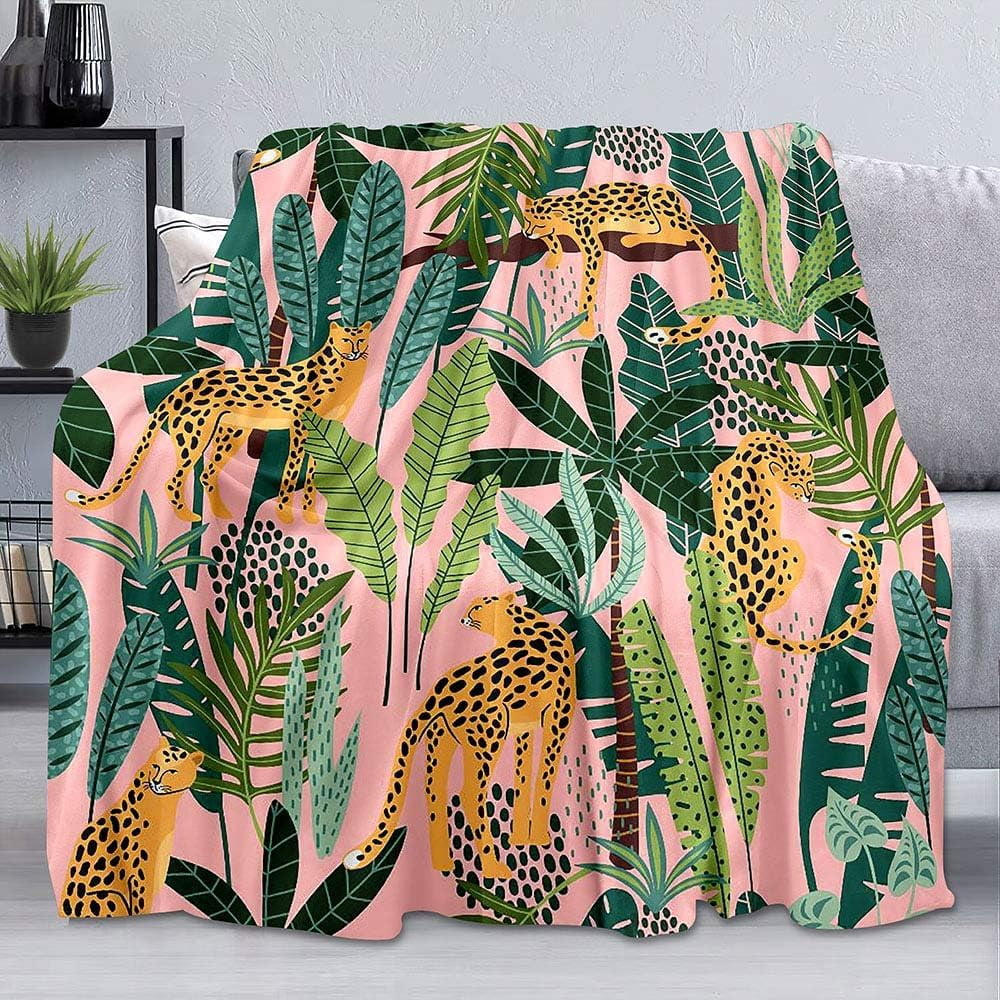 Leopard Throw Blanket, Safari Animals Cheetah Blanket, Jungle Green ...