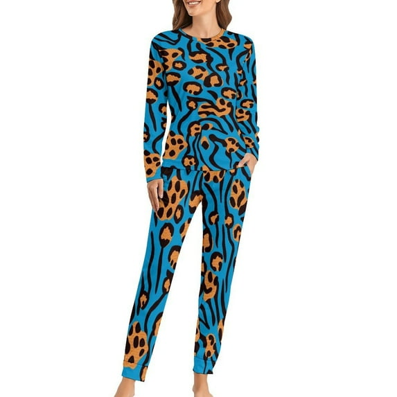 Leopard Tiger Blue Print Pajamas Woman Long Sleeves Cute Pajama Sets ...