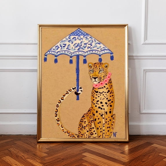 Leopard Under Parasol Poster, Exotic Animal Wall Art, Unframed Paper ...
