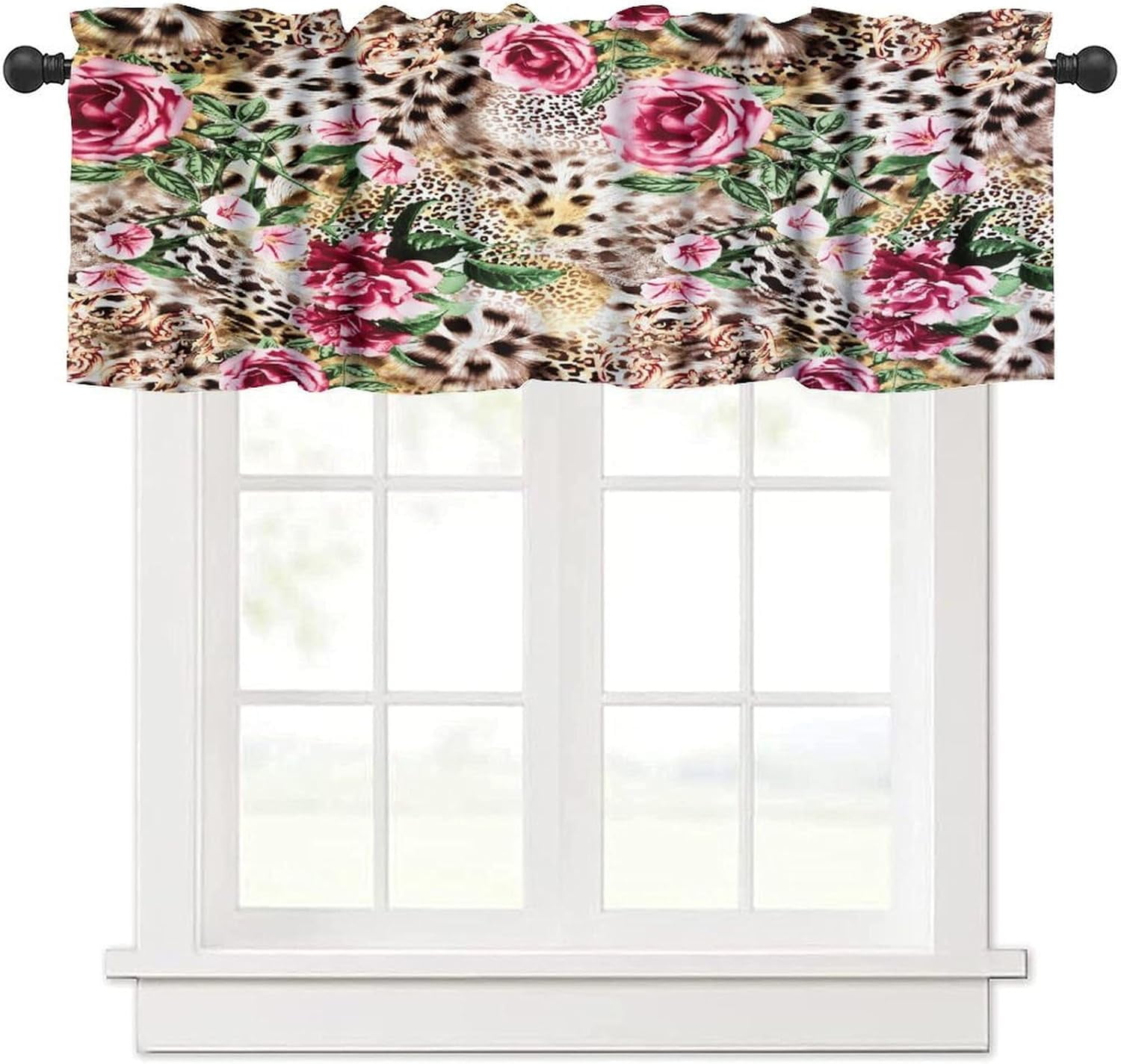 Leopard Valance Curtain Animal Skin Africa Wildlife Cheetah Flower Rose ...