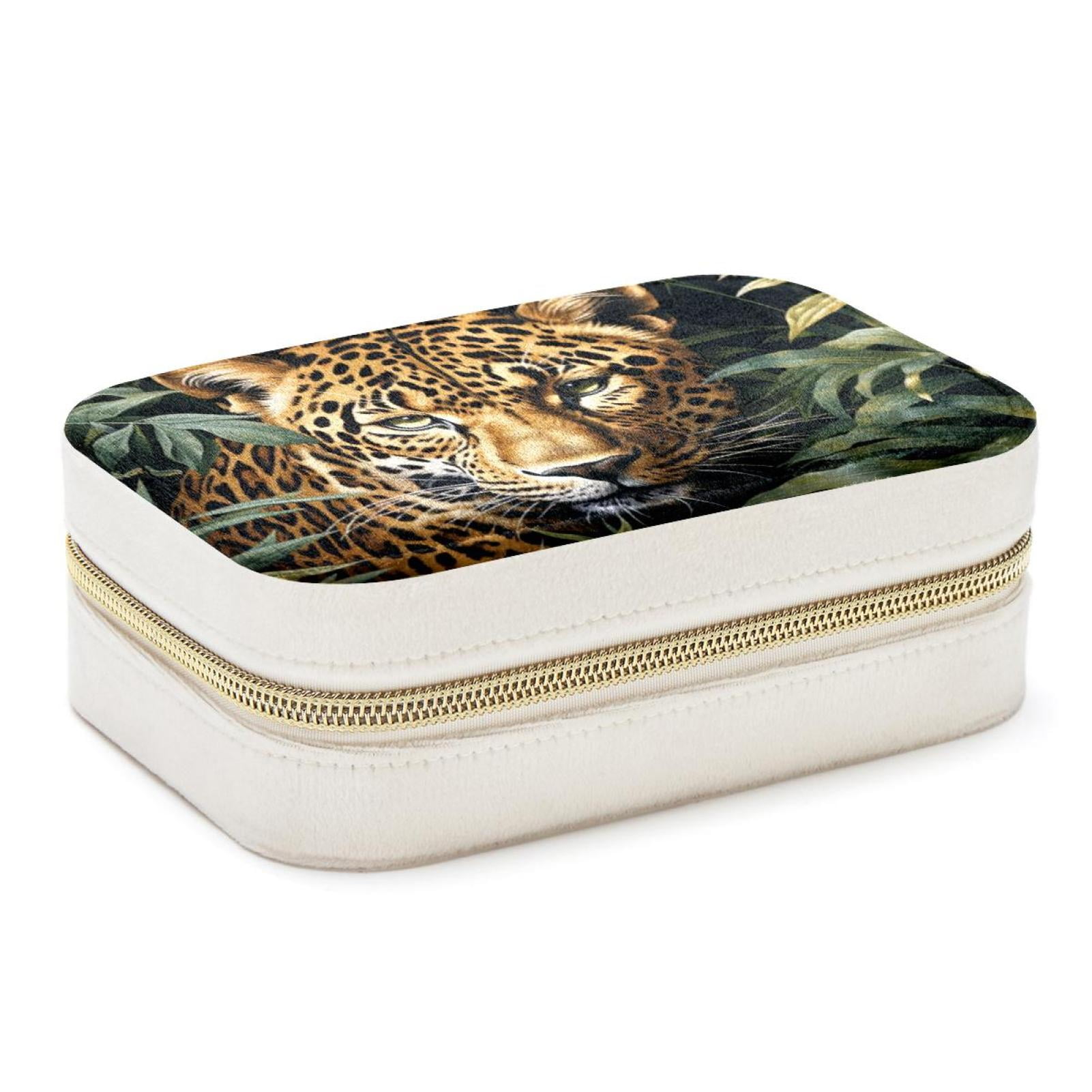 Leopard Velvet Portable Travel Organizer Box with Removable Compartment ...