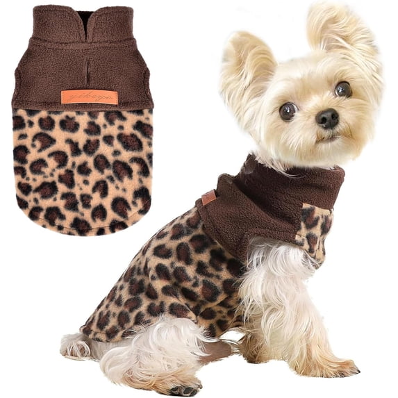 Leopard Vest Sweater Fleece Clothes for Small Dogs Boy Girl Warm ...