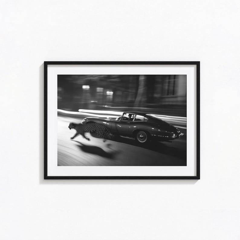 Leopard Vintage Car Print, Luxury Black and White Wall Art, Hypebeast ...