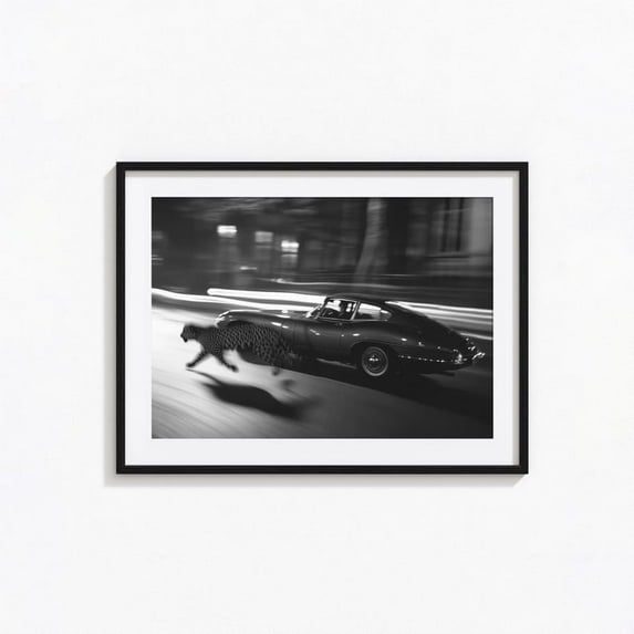 Leopard Vintage Car Print, Luxury Black and White Wall Art, Hypebeast ...