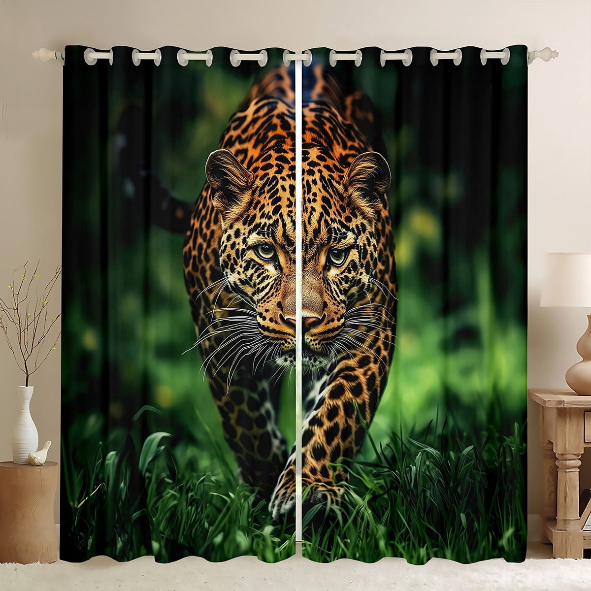 Leopard Window Curtain Set of 2 Panels,Wild Animal Cheetah Brown ...