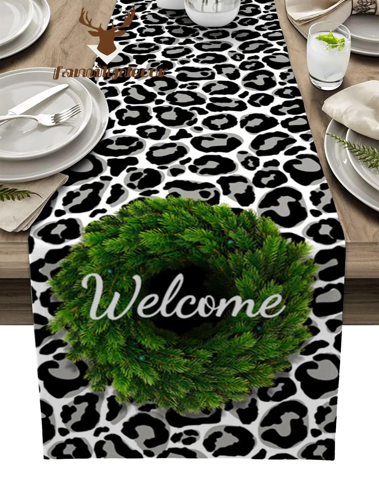 Leopard Wreath Home Welcome Table Runner Home Wedding Table Flag Mat ...