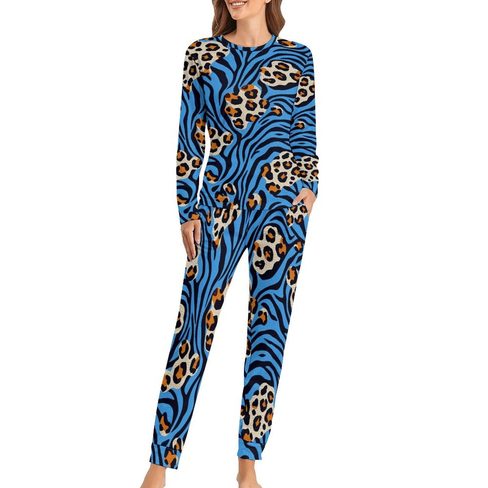 Leopard Zebra Print Textile Pajamas Woman Nightwear Long Sleeve Two ...