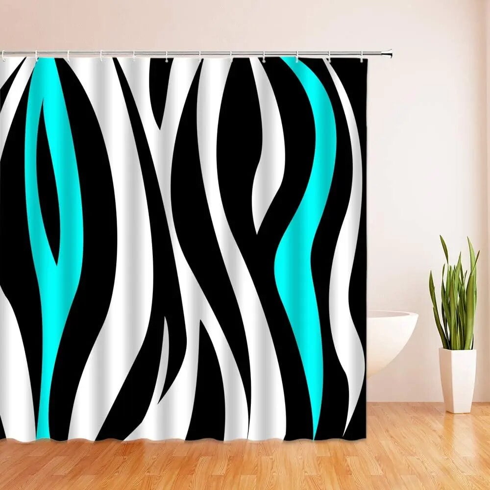 Leopard Zebra Stripes Print Shower Curtain Abstract Black White Red ...