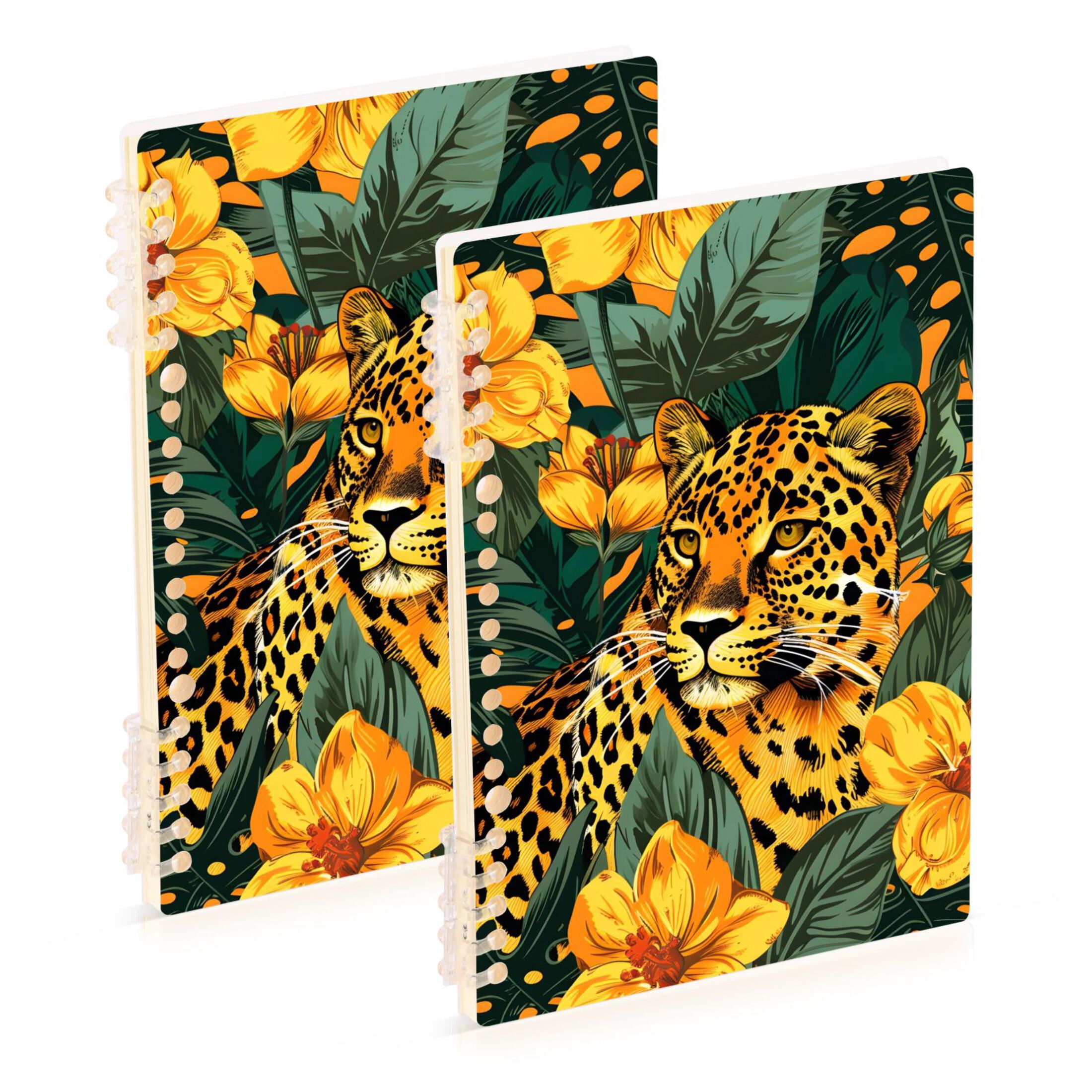 Leopard and Flowers Leaves Ring Binder Notebook Journey Note Diary ...