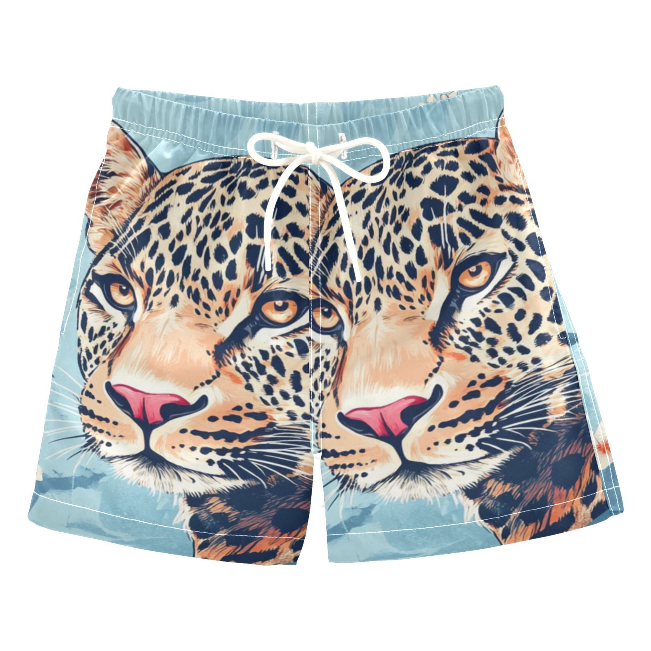 Leopard in Flower Shrubs Boys' Swim Trunks Board Shorts Beach Pants ...