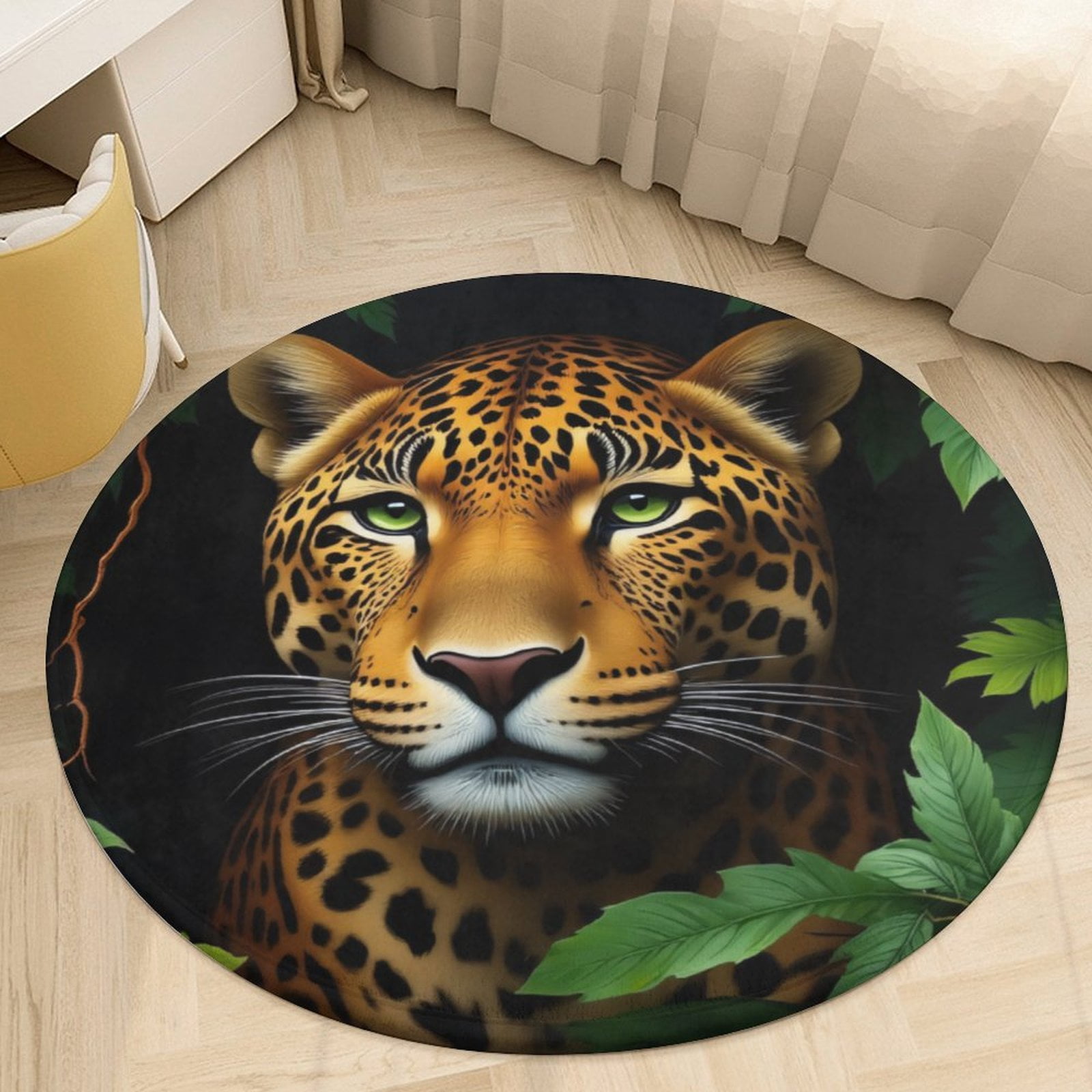 Leopard in Jungle Leaves Round Area Rugs for Bedroom Living Room, 6FT ...