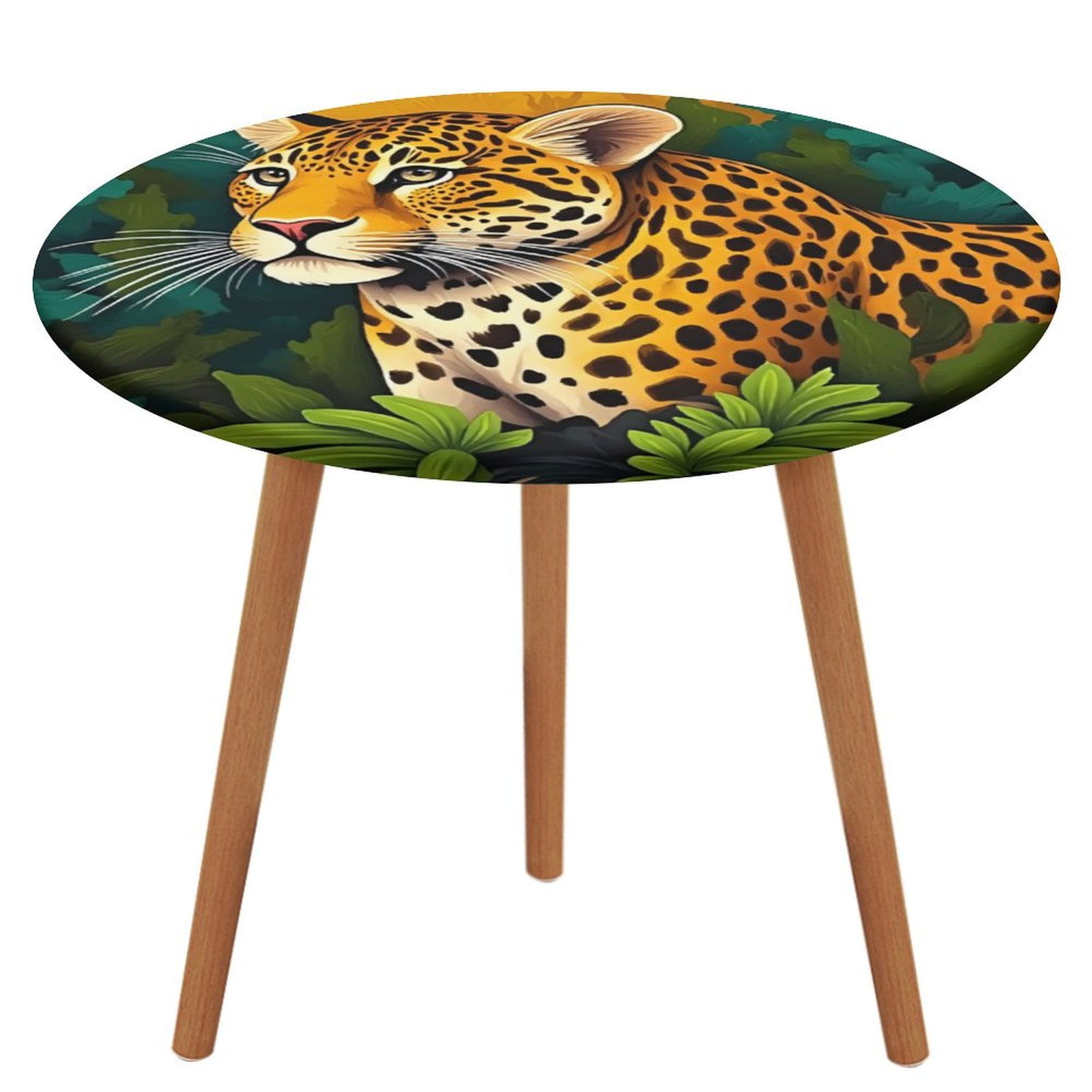 Leopard in Jungle Pattern Round Tablecloth Waterproof Elastic Table ...