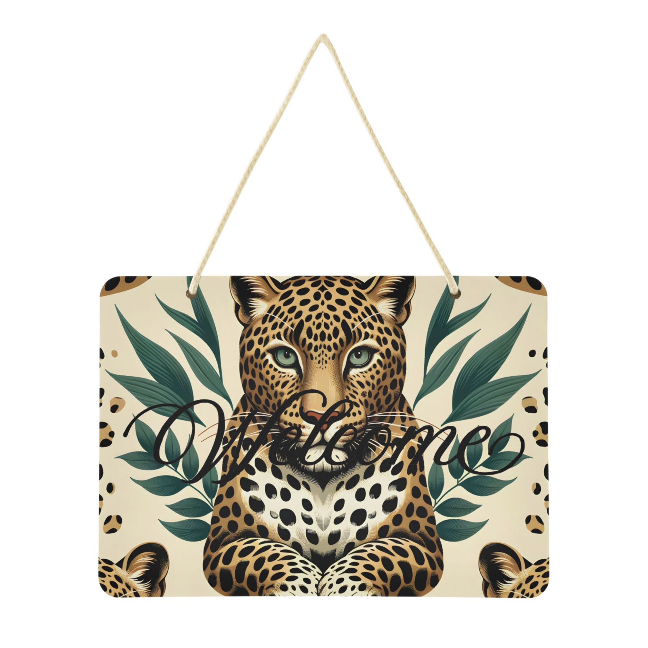Leopard in Leaves Welcome Sign Front Door PVC 14x10 inch Hanger Hello ...