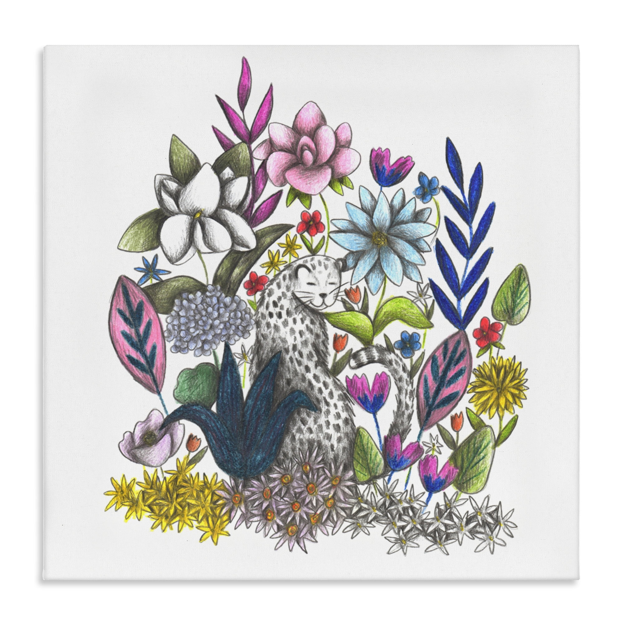 Leopard in Midst of Flowers Canvas Wall Art, design by Cecilia Battaini ...