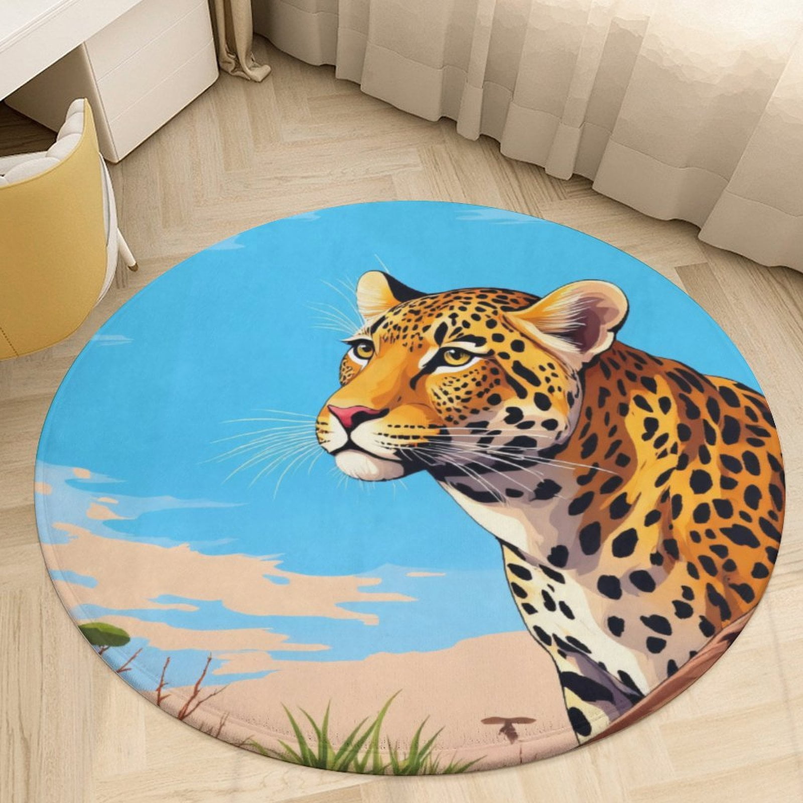 Leopard in Savannah Round Area Rugs for Bedroom Living Room, 6FT Soft ...